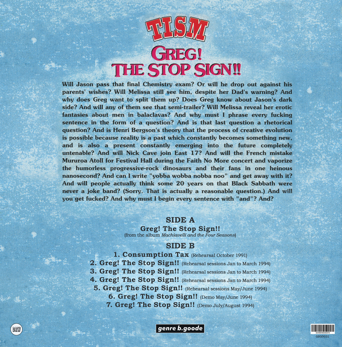 TISM - GREG! THE STOP SIGN!! - COLOURED VINYL 12" EP – viciousthreadsstore